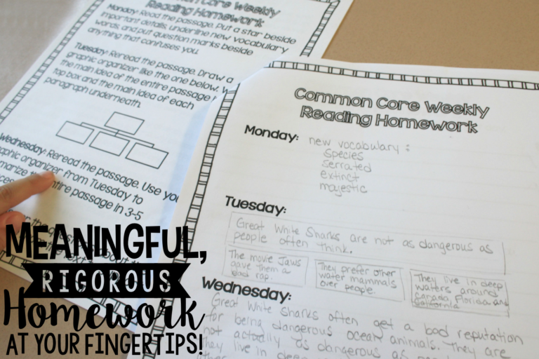 Common Core Reading Homework Review for Upper Elementary