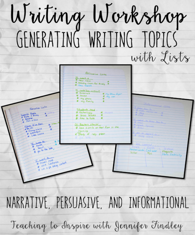 Generating Writing Topics Using Lists {Writing Workshop Ideas ...