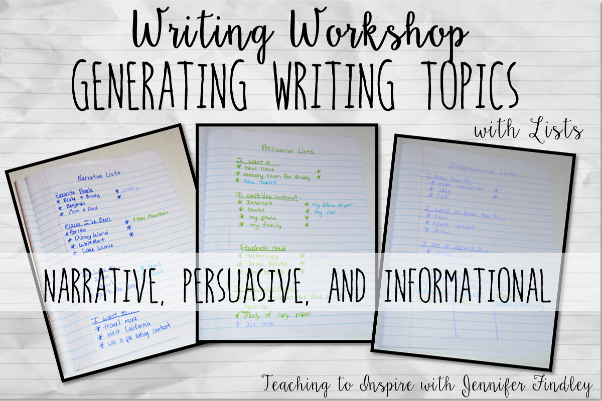 Generating Writing Topics Using Lists Writing Workshop Ideas Teaching With Jennifer Findley
