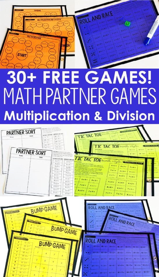 FREE Math Partner Games For Multiplication And Division Facts