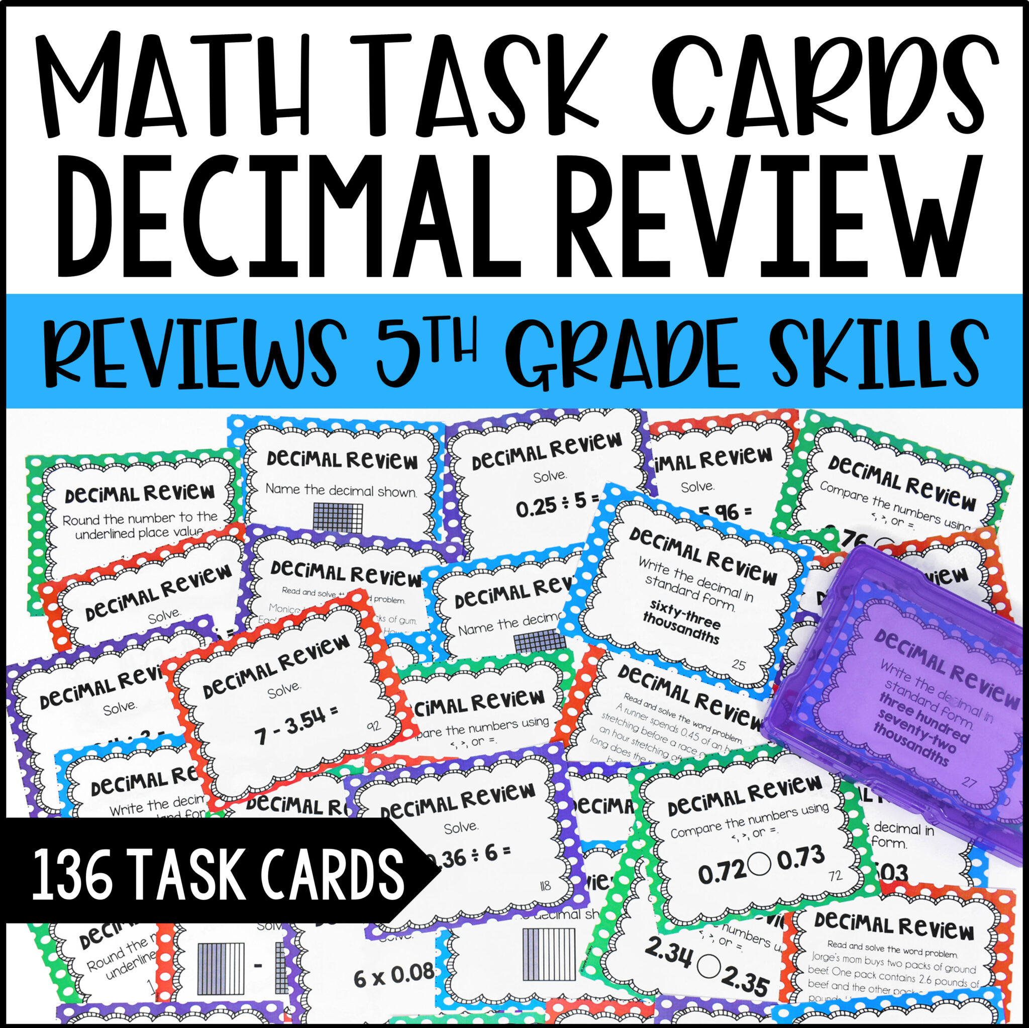Free Decimals Review Task Cards - Teaching with Jennifer Findley