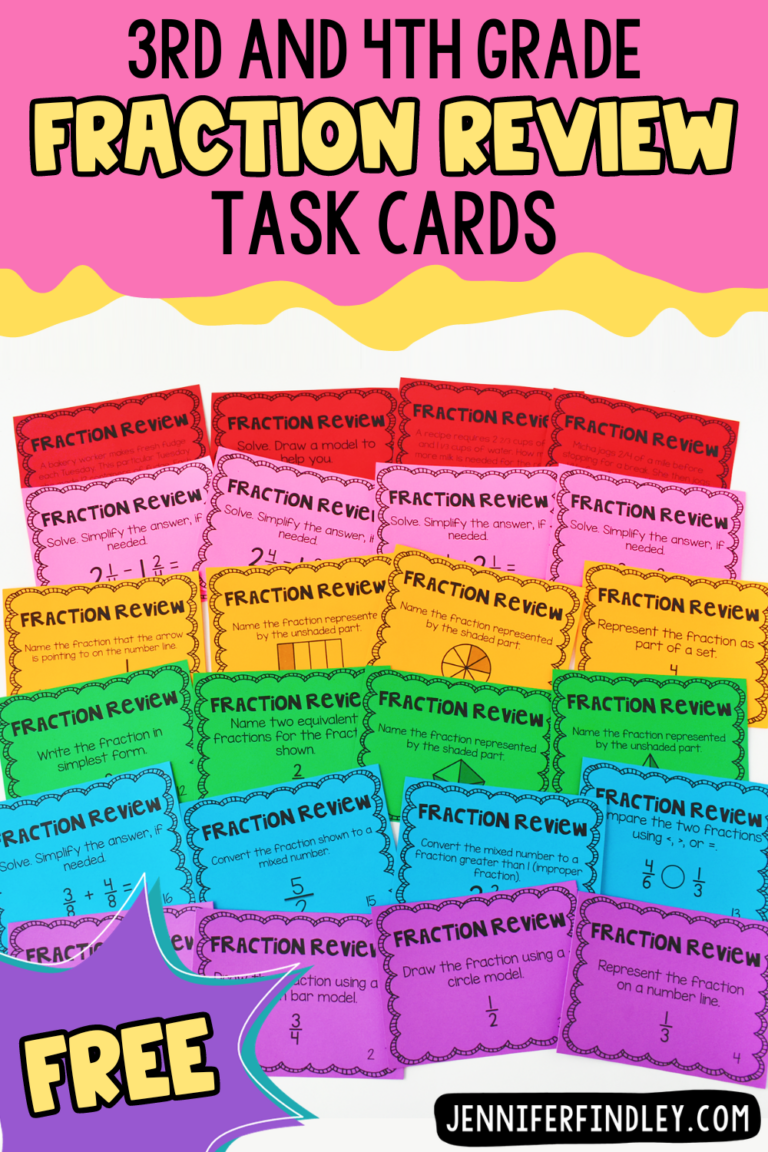 Free Fractions Review Task Cards - Teaching with Jennifer Findley