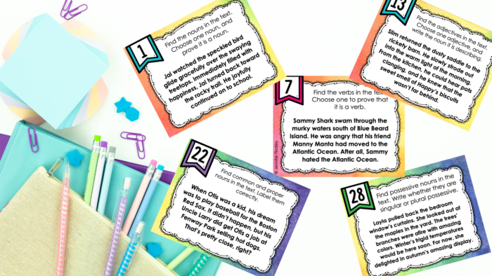 Free Parts of Speech Task Cards - Teaching with Jennifer Findley