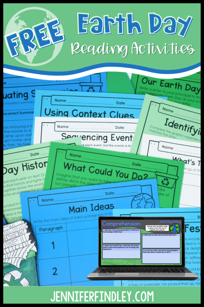 Free Earth Day Reading Activities - Teaching with Jennifer Findley
