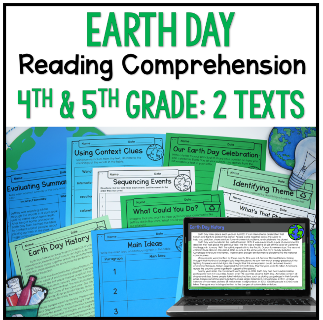 Free Earth Day Reading Activities - Teaching with Jennifer Findley