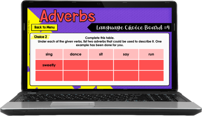 FREE Parts of Speech Activities: Choice Boards