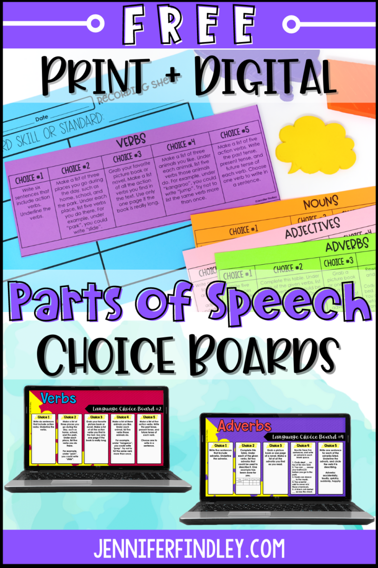 FREE Parts of Speech Activities: Choice Boards