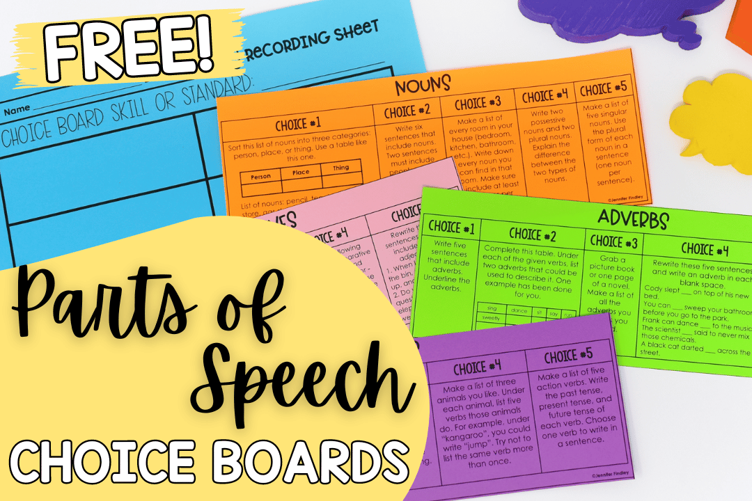 FREE Parts of Speech Activities: Choice Boards