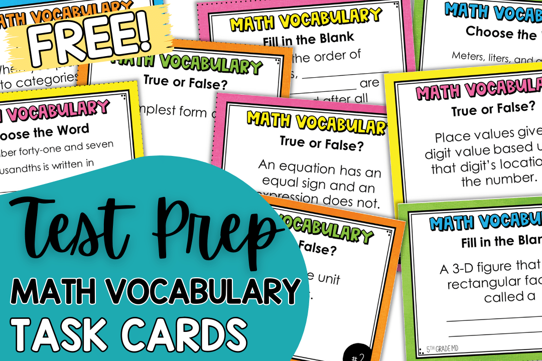 Free Math Test Prep Task Cards for Vocabulary - Grades 4-5